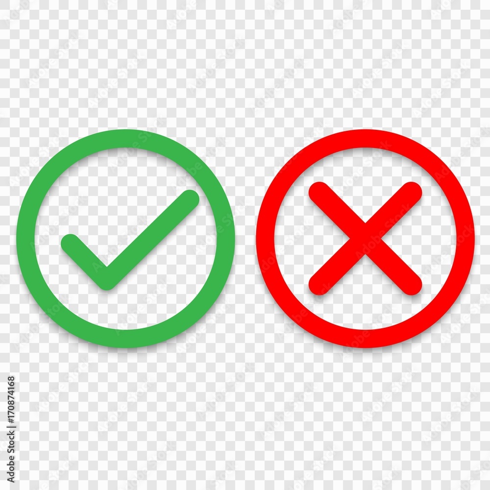 Green tick and red cross checkmarks line icons. Vector illustration ...