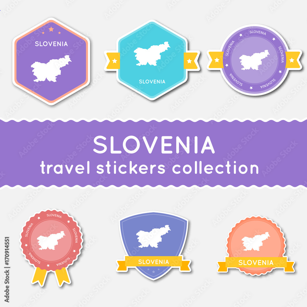 Slovenia travel stickers collection. Big set of stickers with country ...
