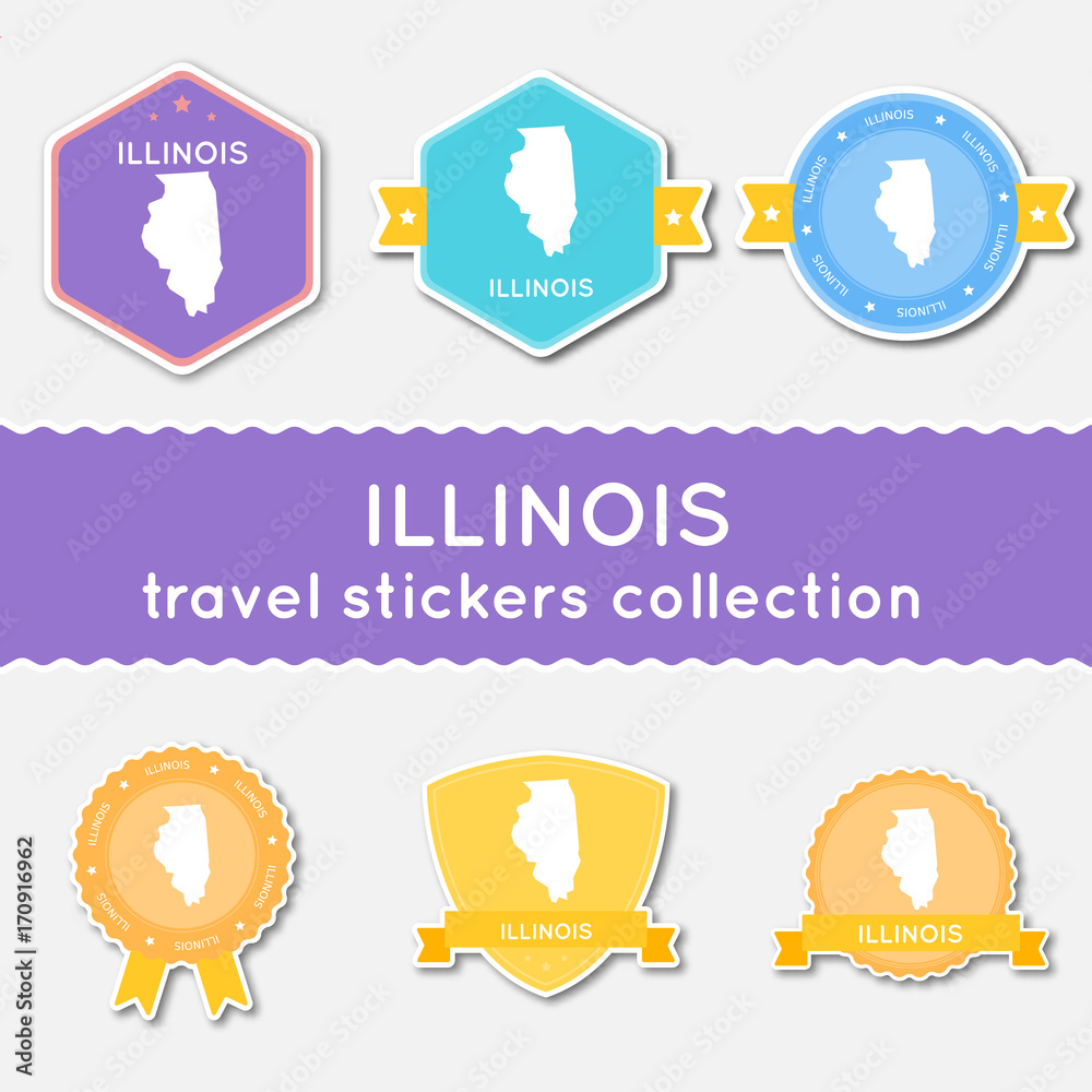 Illinois travel stickers collection. Big set of stickers with US state ...