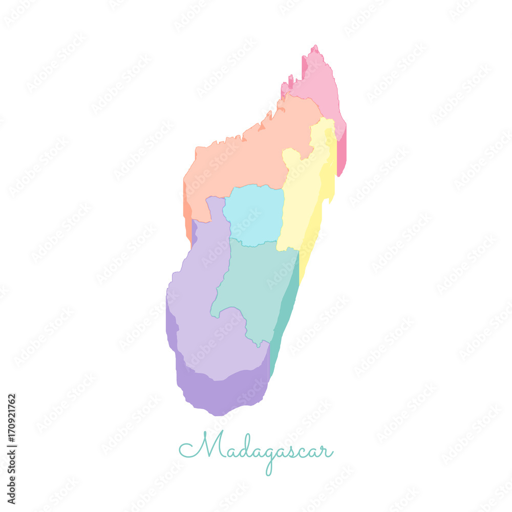 Madagascar region map: colorful isometric top view. Detailed map of Madagascar regions. Vector ...
