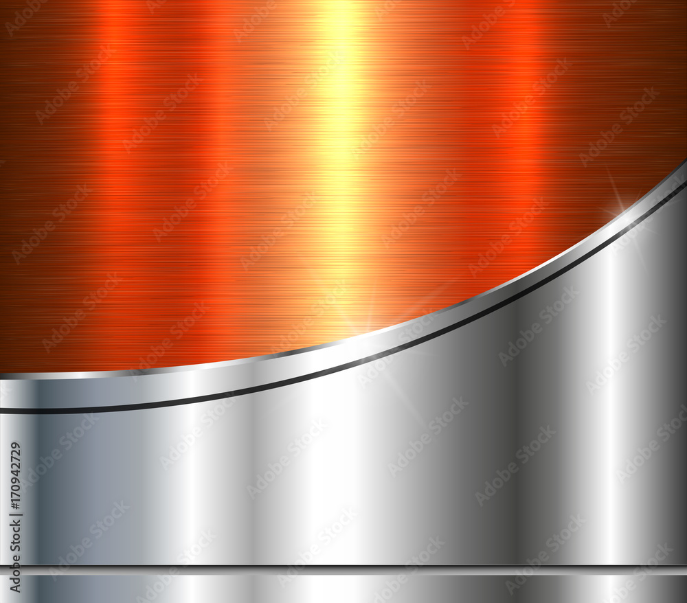 Background silver metallic with orange brushed metal shiny texture ...