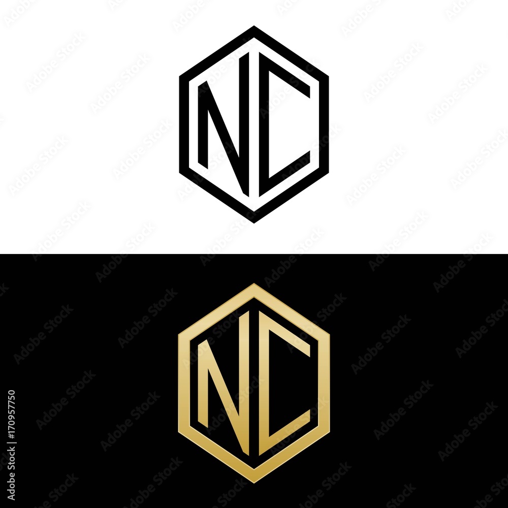 initial letters logo nc black and gold monogram hexagon shape vector Stock Vector | Adobe Stock