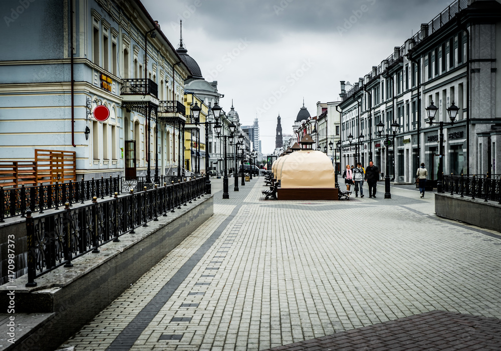 Bauman Street. Main pedestrian street in Kazan. Urban High Contrast ...