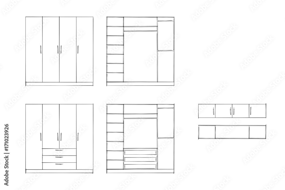 2d sketch. Wardrobe design collection isolated on white background ...