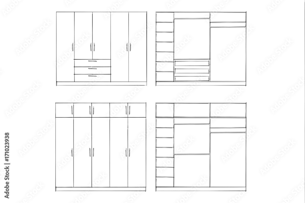 2d sketch. Wardrobe design collection isolated on white background ...
