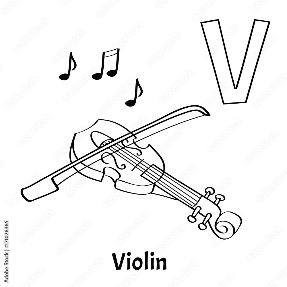 Vector alphabet letter V, coloring page. Violin Stock Vector | Adobe Stock
