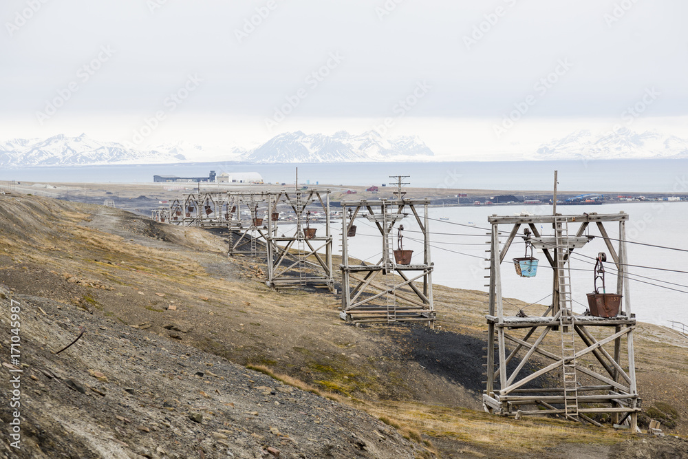 Old cable car for coal transportation in Longyearbyen, Spitsbergen ...