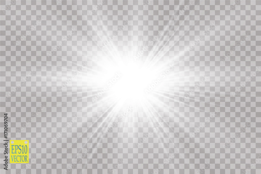 Glow light effect. Starburst with sparkles on transparent background ...