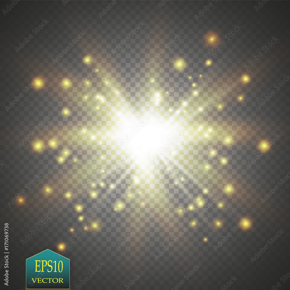 Glow light effect. Starburst with sparkles on transparent background ...