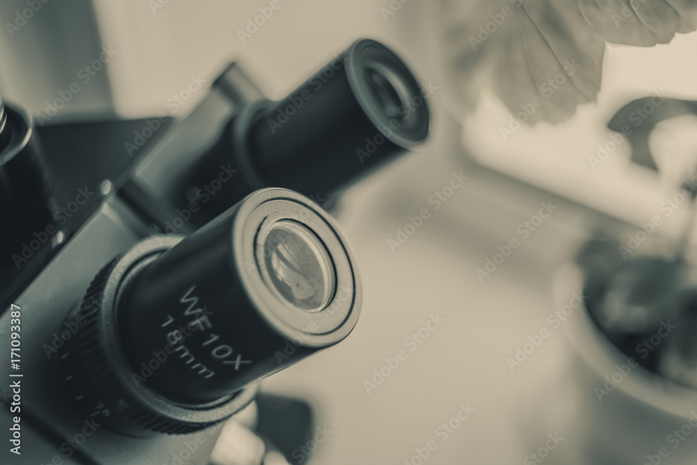 Optical microscope - science and laboratory equipment. Microscope is ...