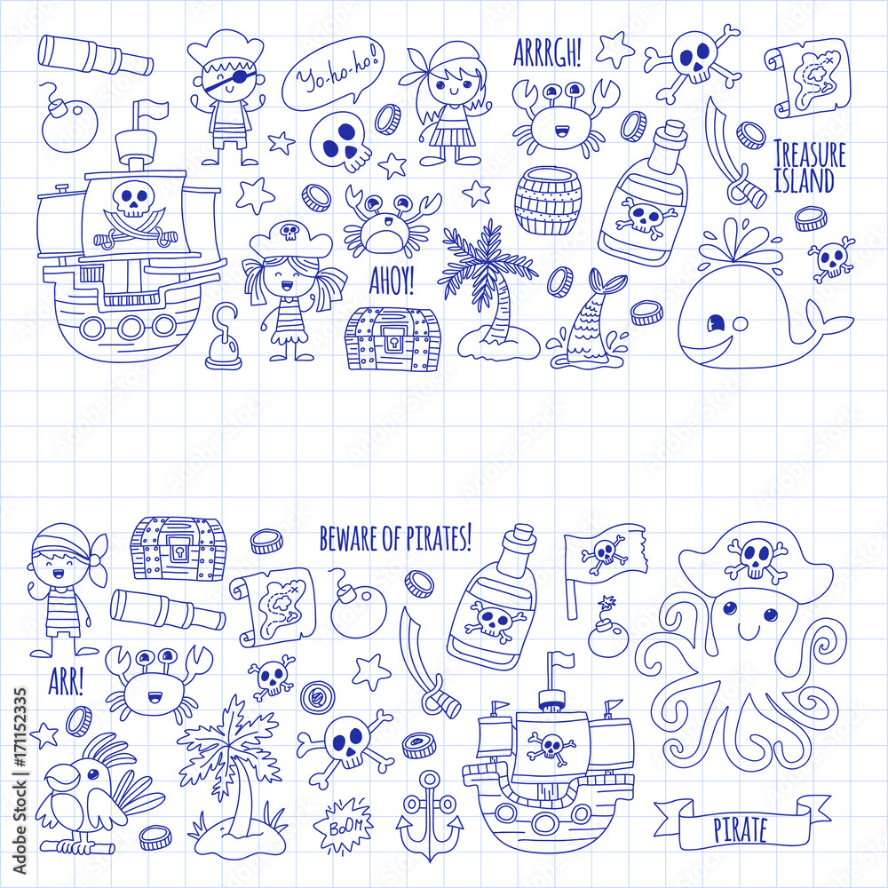 Vector Pirate party for children Kindergarten Kids children drawing ...
