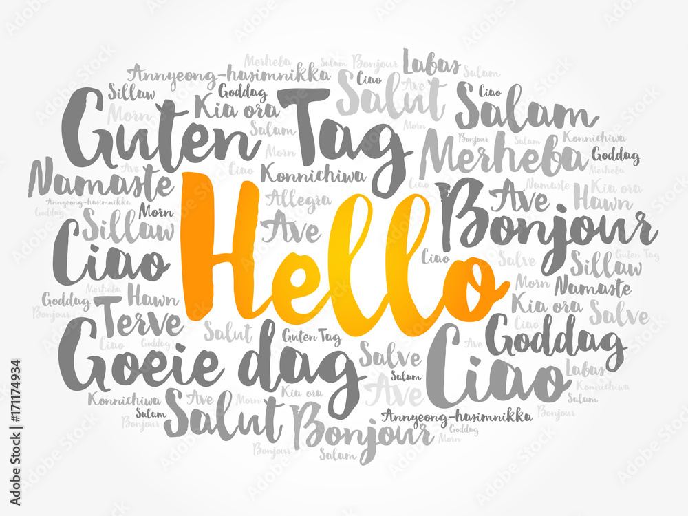 Hello word cloud in different languages of the world, background ...