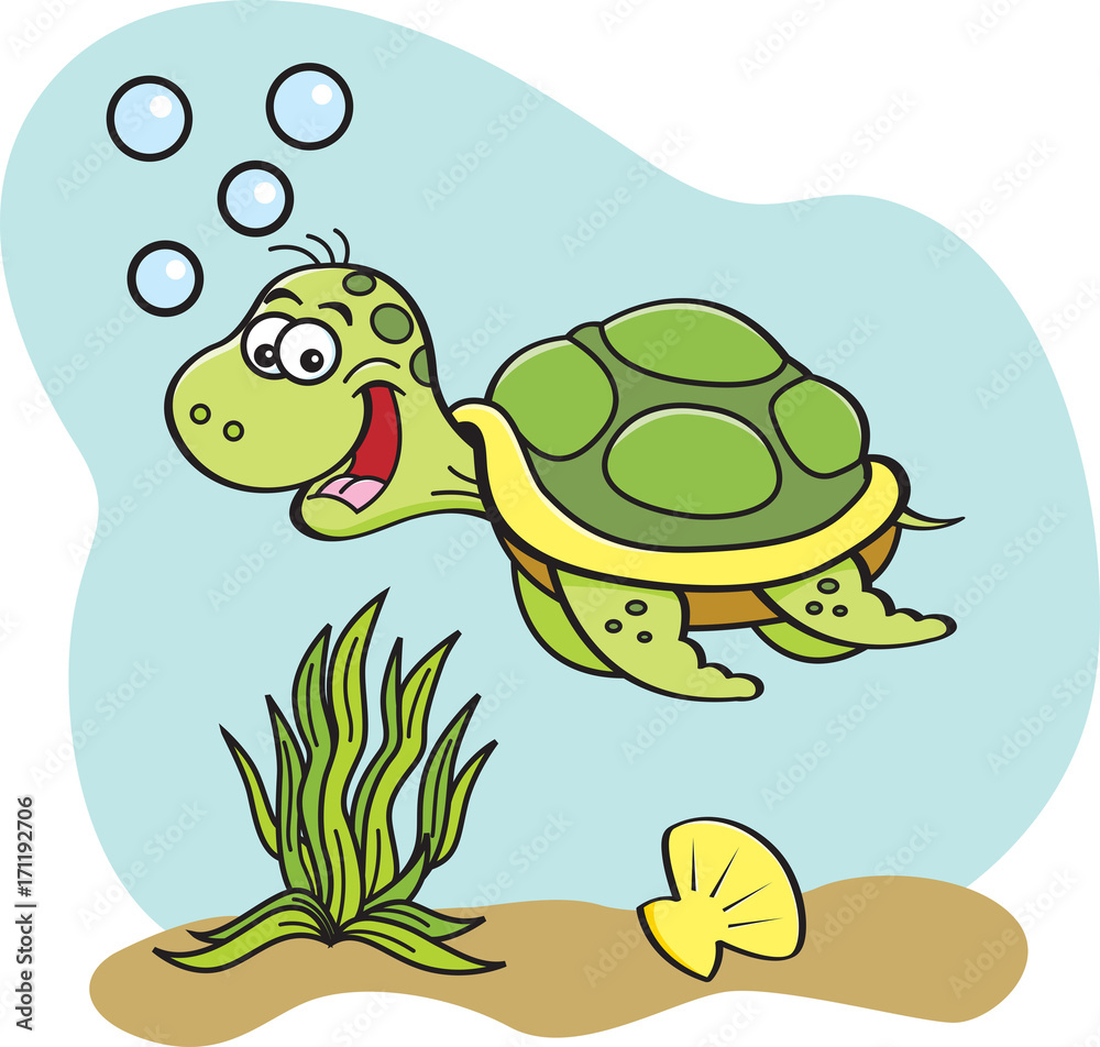 Cartoon illustration of a sea turtle swimming underwater. Stock Vector ...