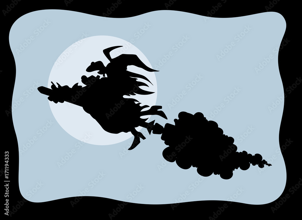 fat Witch Flying on Broomstick in Moonlight Stock Vector | Adobe Stock