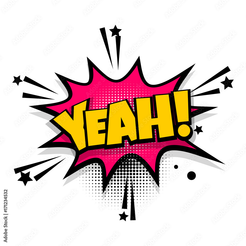 Stock-Vektorgrafik „Yeah, yes, oh lettering. Comics book balloon. Bubble icon speech phrase ...