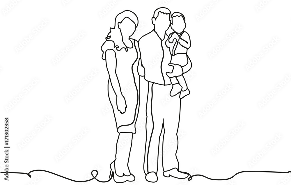 vector, happy family sketch, outlines, lines Stock Vector | Adobe Stock