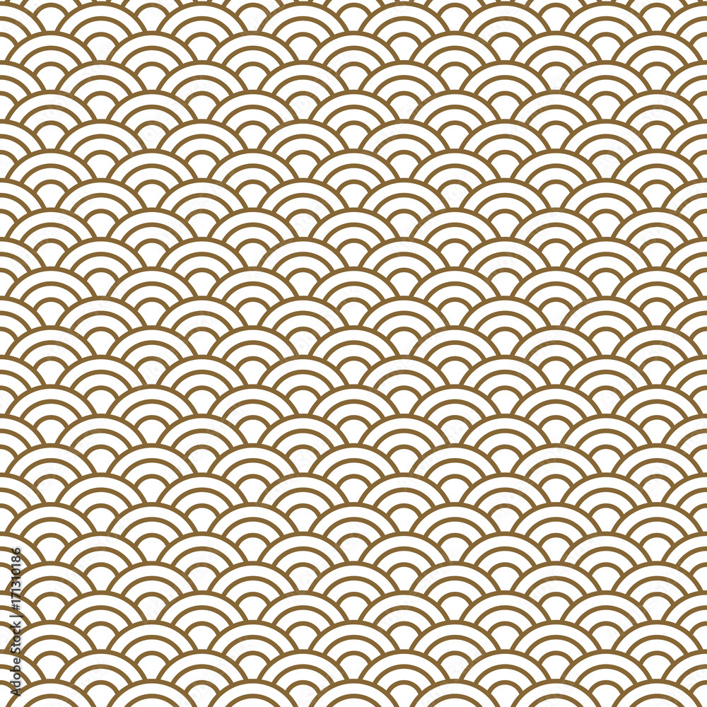 Japanese wave traditional vector seamless pattern in gold line color ...