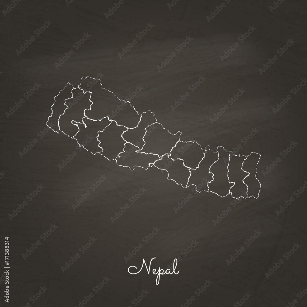 Nepal region map: hand drawn with white chalk on school blackboard ...