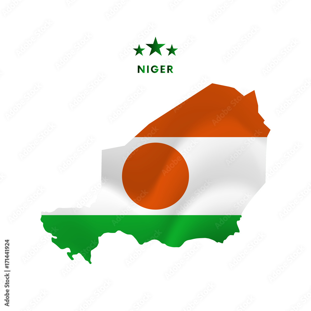 Niger map with waving flag. Vector illustration. Stock Vector | Adobe Stock