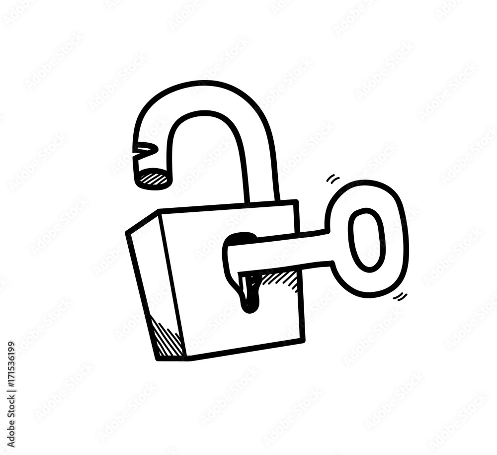 Opening Padlock With a Key Doodle, a hand drawn vector doodle ...