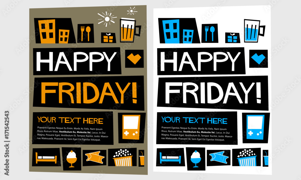 Happy Friday! (Flat Style Vector Illustration Weekend Quote Poster ...