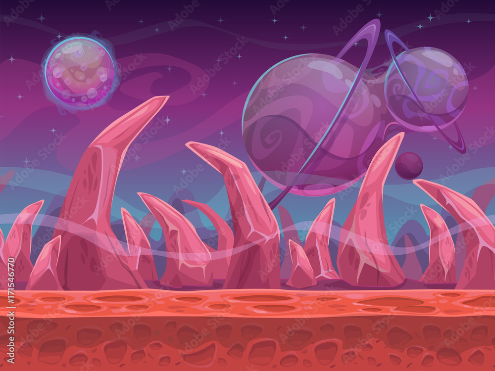 Cartoon fantasy space landscape. Stock Vector | Adobe Stock