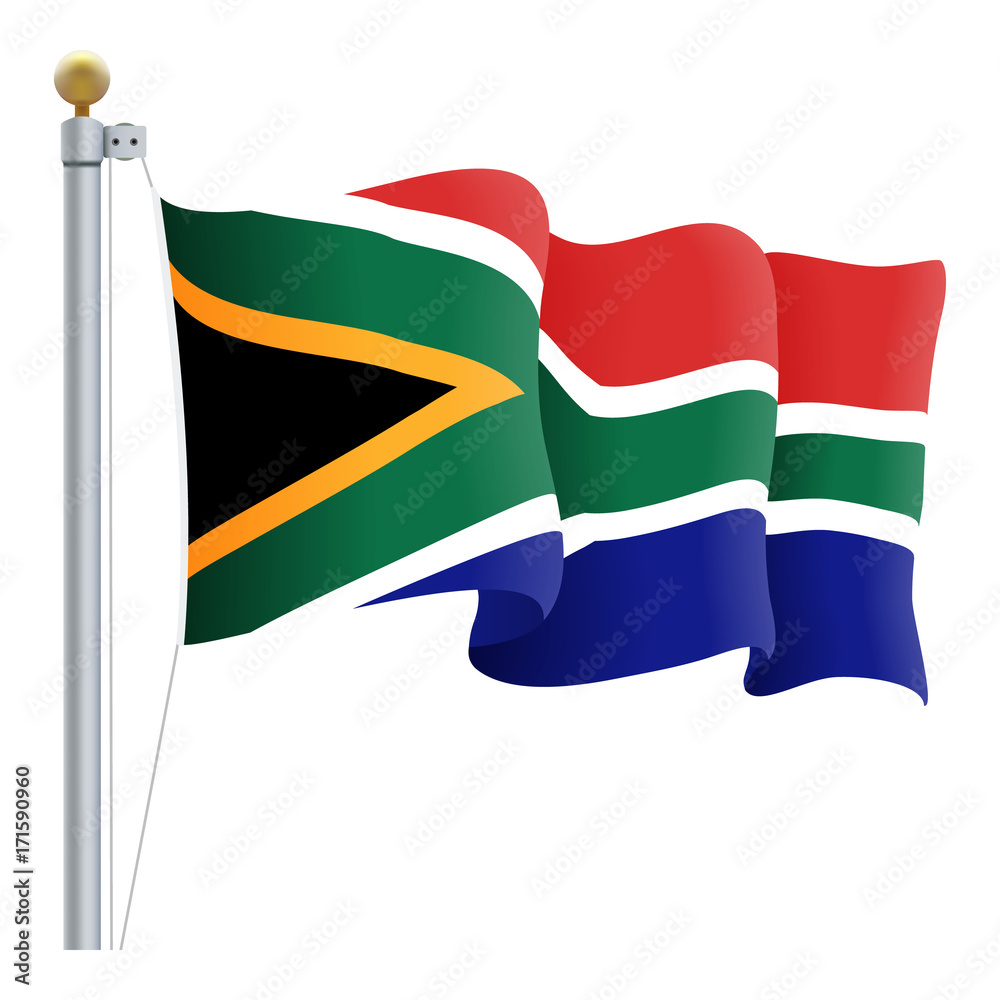 Waving South Africa Flag Isolated On A White Background. Vector ...