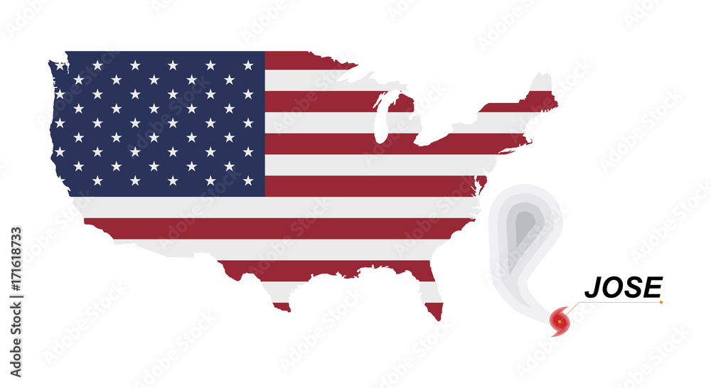 เวกเตอร์ Stock Jose Hurricane red symbol and usa map on a white ...