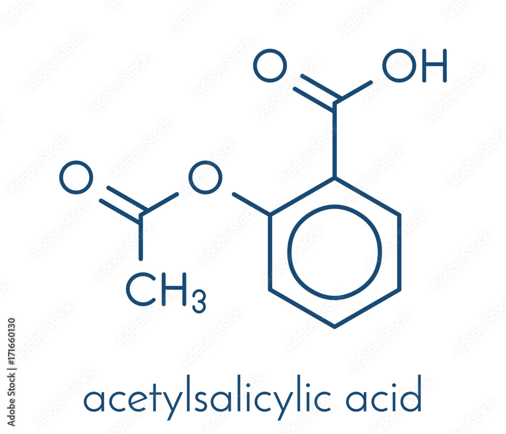 Acetylsalicylic acid (aspirin) drug molecule. Skeletal formula. Stock ...