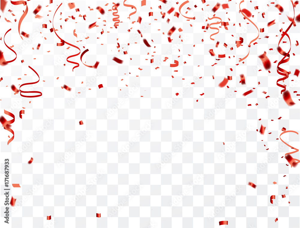Celebration background frame template with confetti and red ribbons ...