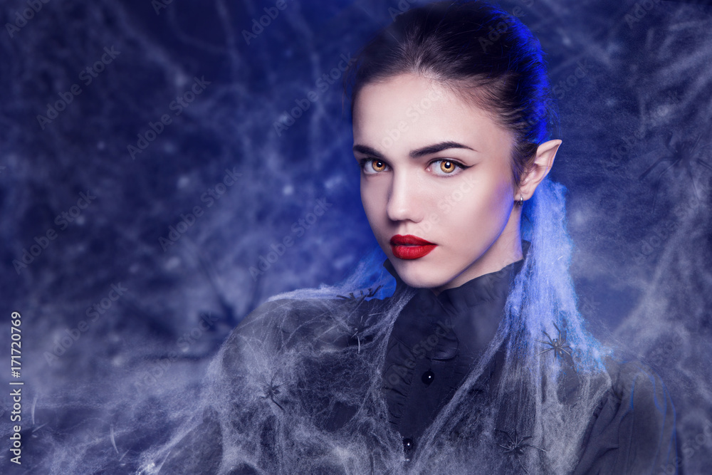 Fantasy Halloween Vampire woman portrait. Beauty Sexy Vampire in a ...