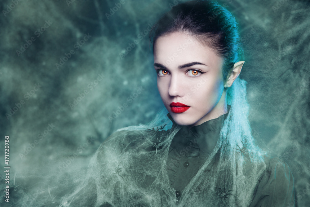 Fantasy Halloween Vampire woman portrait. Beauty Sexy Vampire in a ...