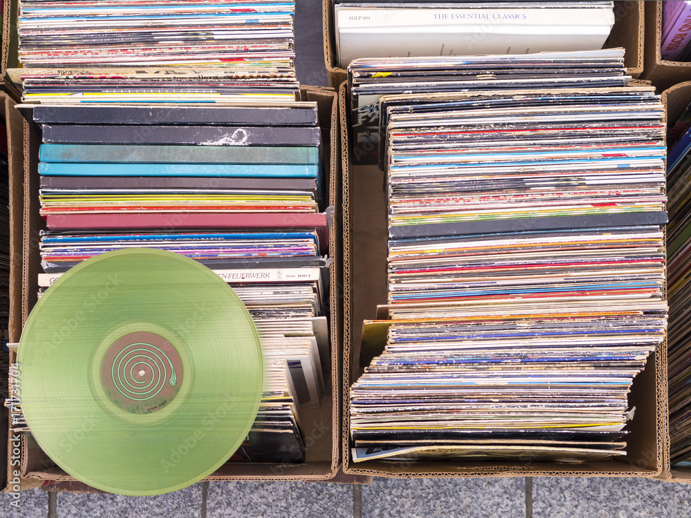 Flea market. Vinyl records. Stock Photo | Adobe Stock