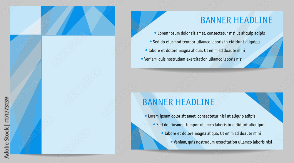 Cover A4 and two banners, layout set. Blue abstract flat backgrounds ...