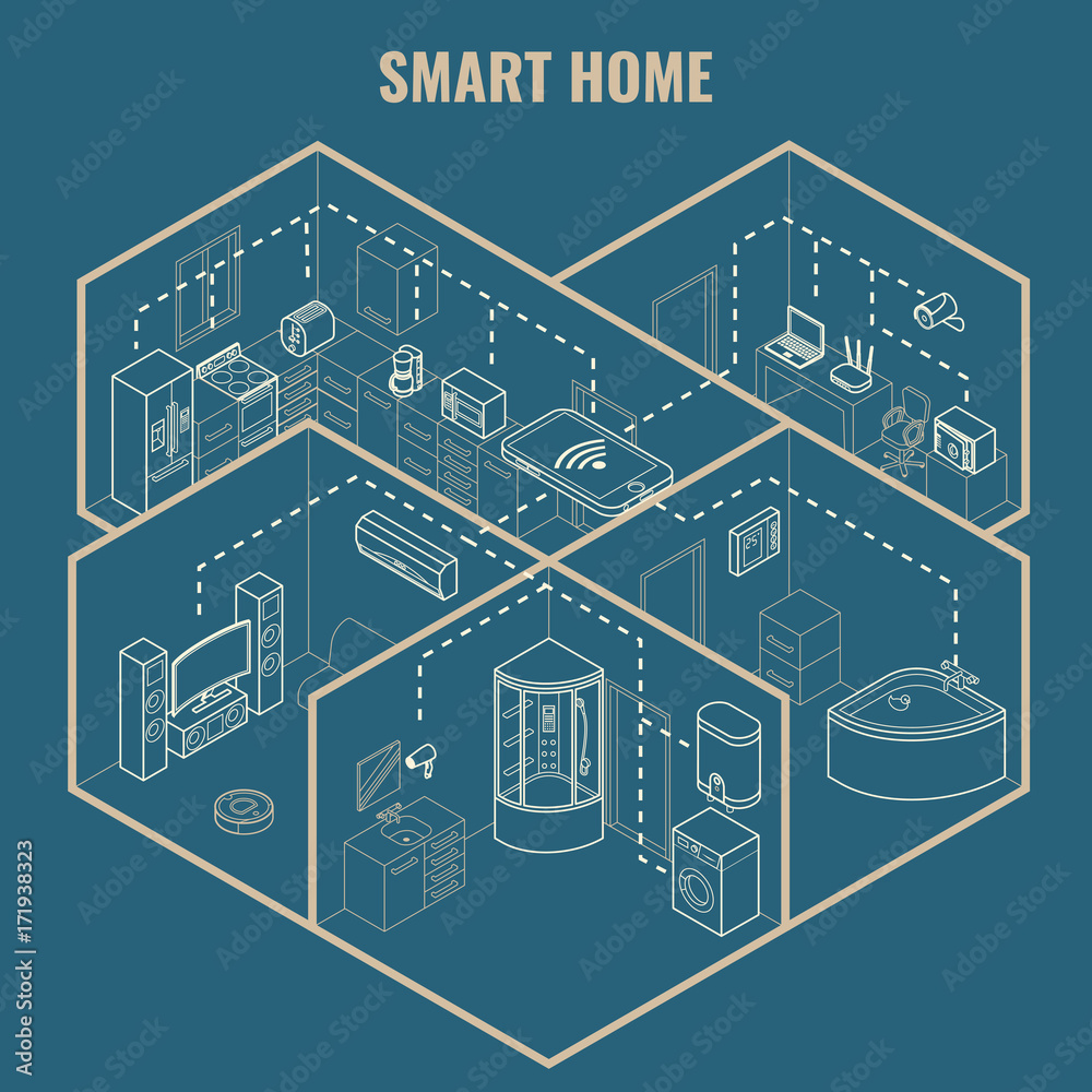 Smart house concept vector 3d isometric blueprint illustration Stock ...