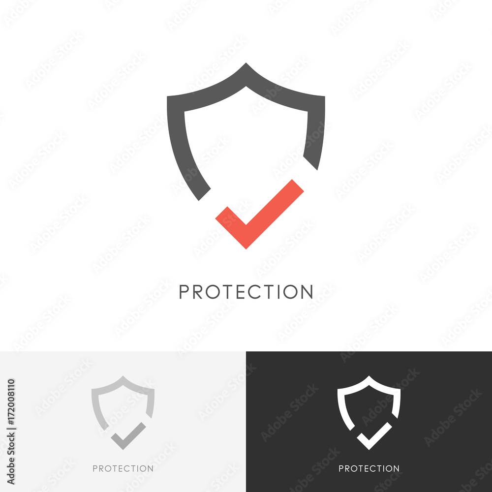 Safe protection logo - shield and red check mark or tick symbol ...