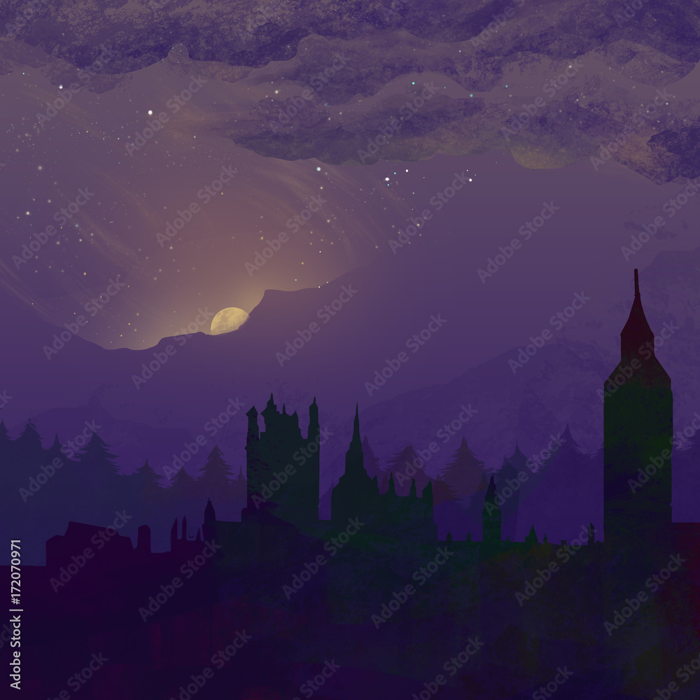 The City and Dawn. Video Game's Digital CG Artwork, Colorful Concept ...