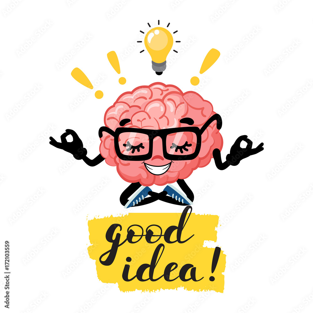 Cute cartoon smart brain with lettering good idea. cartoon character ...