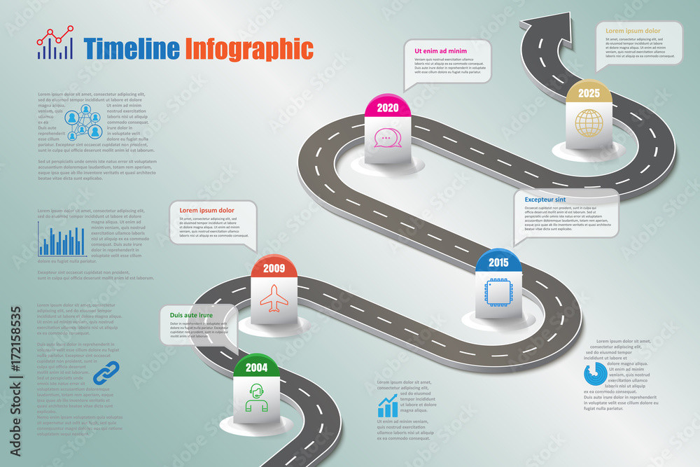 Stockvektorbilden Business road map timeline infographic icons designed ...