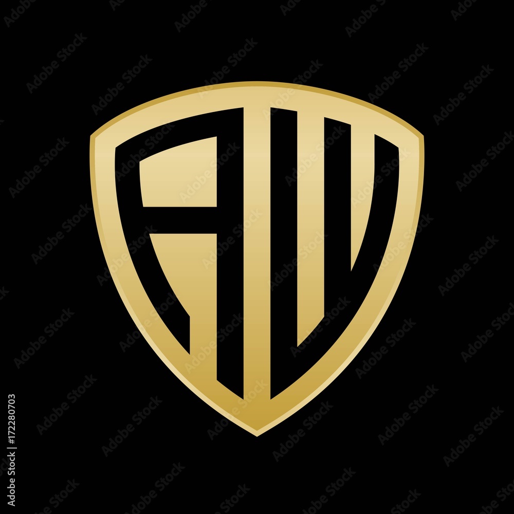 Initial letters logo aw gold monogram shield shape vector Stock Vector ...