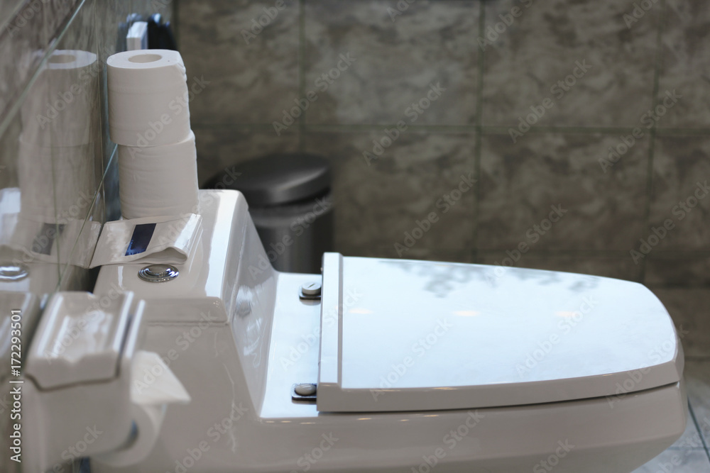 Toilet bowl in hotel restroom Stock Photo | Adobe Stock