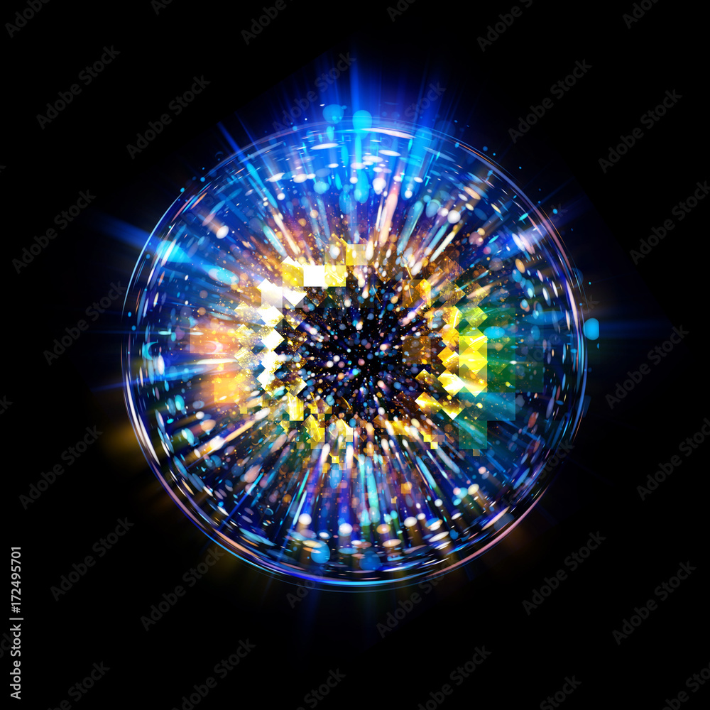 Abstract background. 3d atom model. Elegant glowing circle. Light ring ...