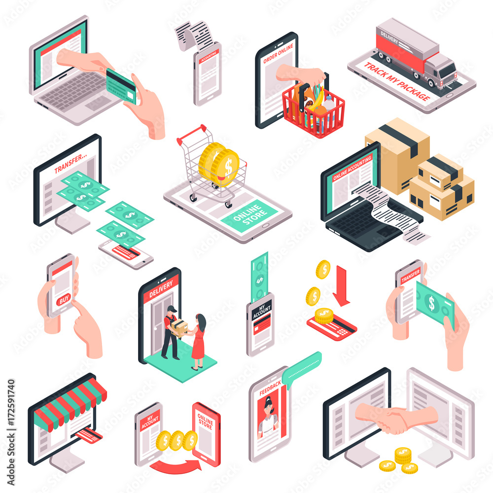 Isometric E-commerce Shopping Set Stock Vector | Adobe Stock