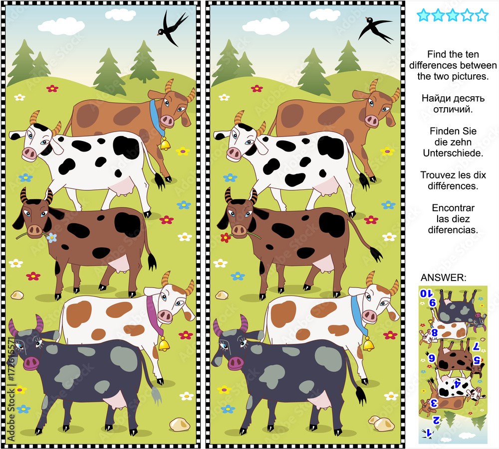 Farm themed picture puzzle: Find the ten differences between the two ...