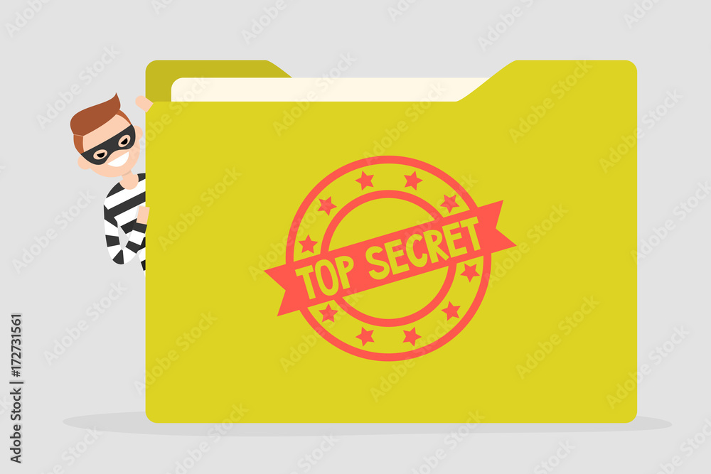 Confidential information stealing. Cyber security. Yellow folder with a ...