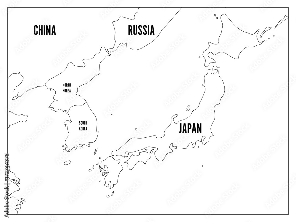 Political map of Korean and Japanese region, South Korea, North Korea ...