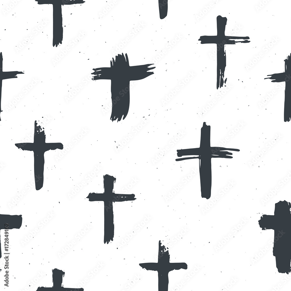 Cross symbols seamless pattern grunge hand drawn Christian crosses ...