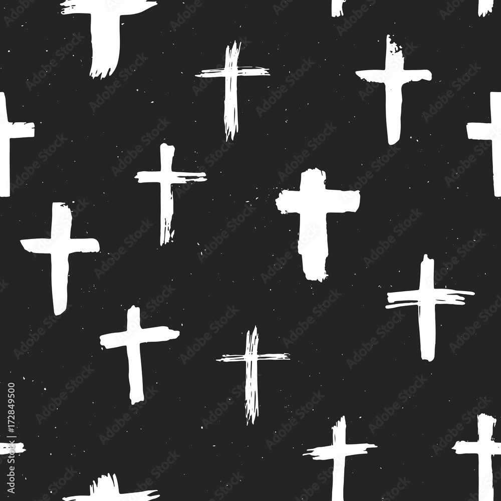 Cross symbols seamless pattern grunge hand drawn Christian crosses ...