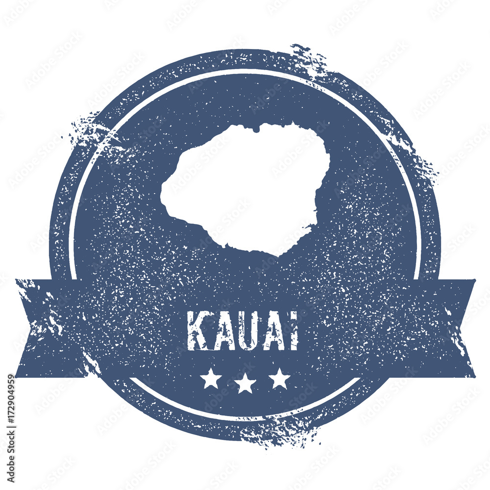 Kauai logo sign. Travel rubber stamp with the name and map of island, vector illustration. Can ...