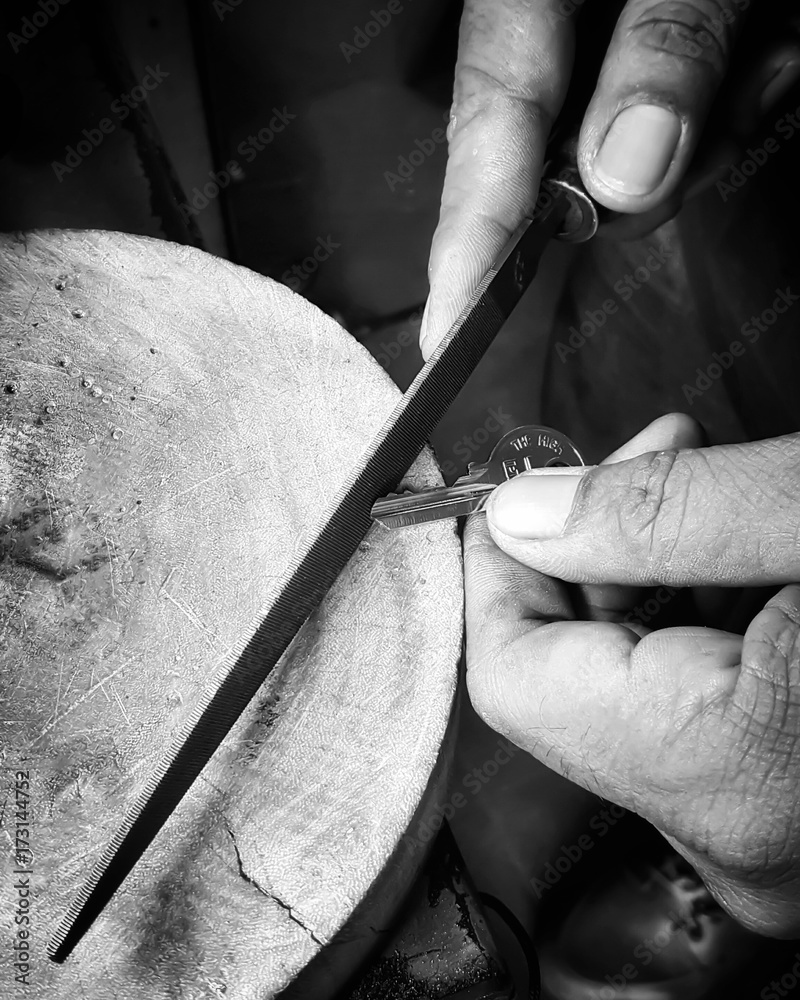 Locksmith made a backup key.Grinding the keys with flat files. ( photo ...